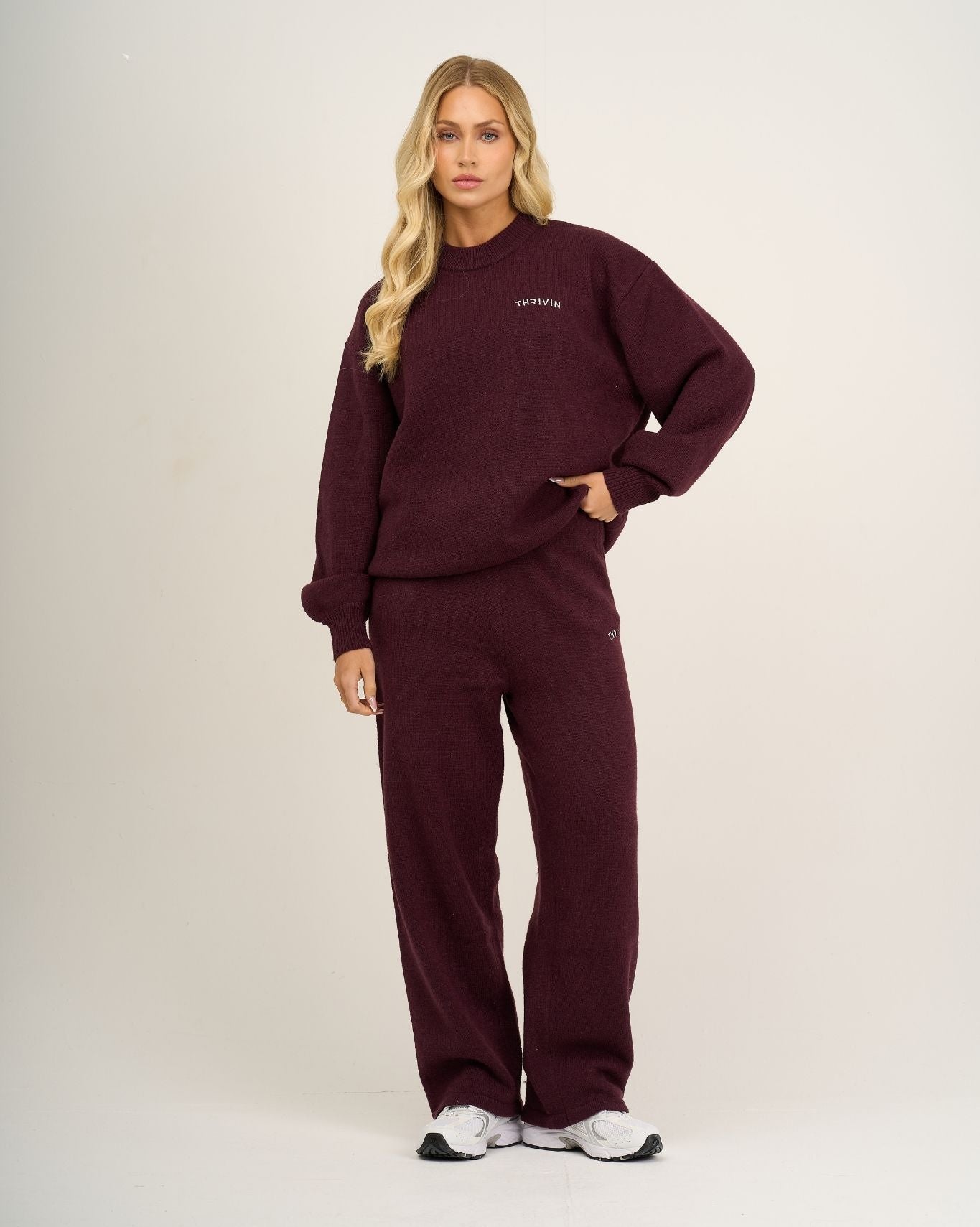Essential Knitted Wide Leg Trouser | Winter Plum